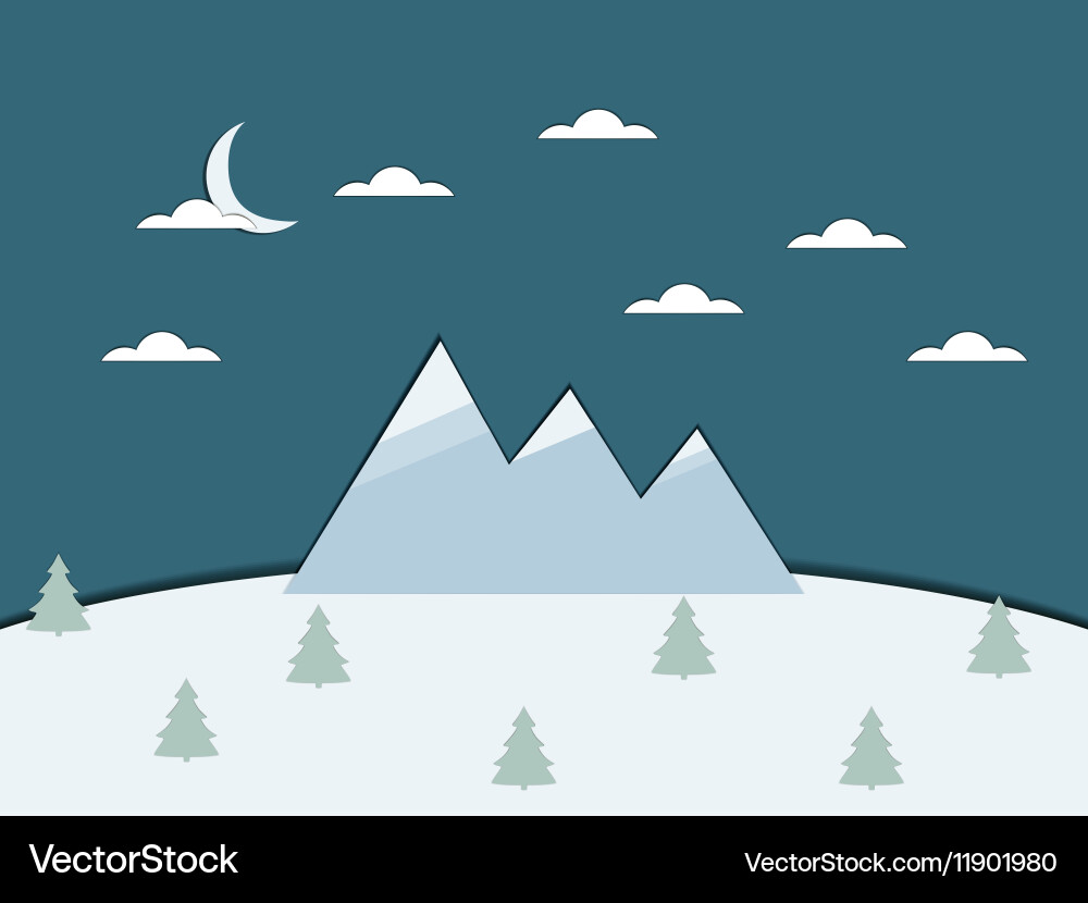 Landscape with mountains clouds and paper trees Vector Image