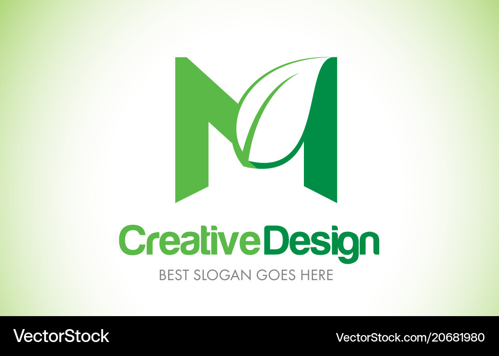 M green leaf letter design logo eco bio leaf Vector Image