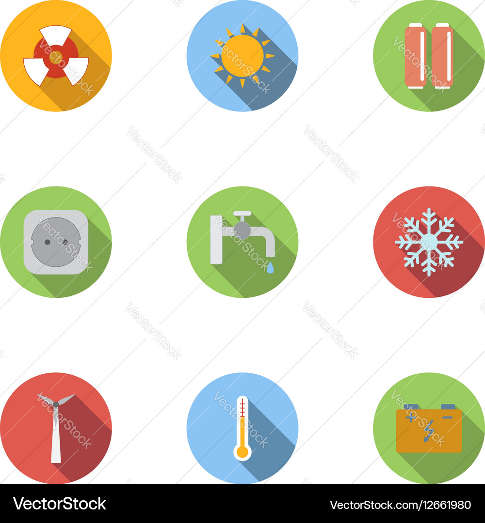 Various energy icons set flat style Royalty Free Vector