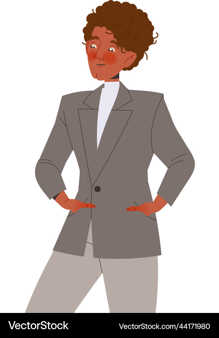 Young man in jacket standing with his hands Vector Image