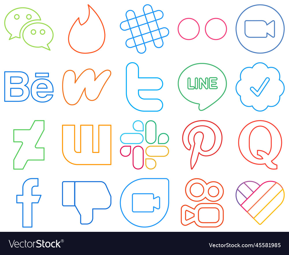 20 unique colourful outline social media icons Vector Image 20 unique colourful outline social media icons Vector Image