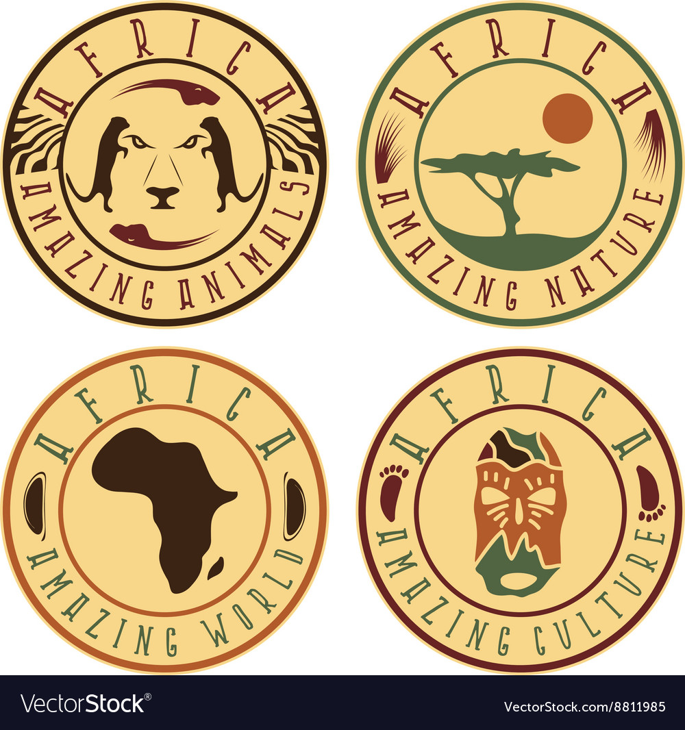 African ethnic culture animals and nature labels Vector Image