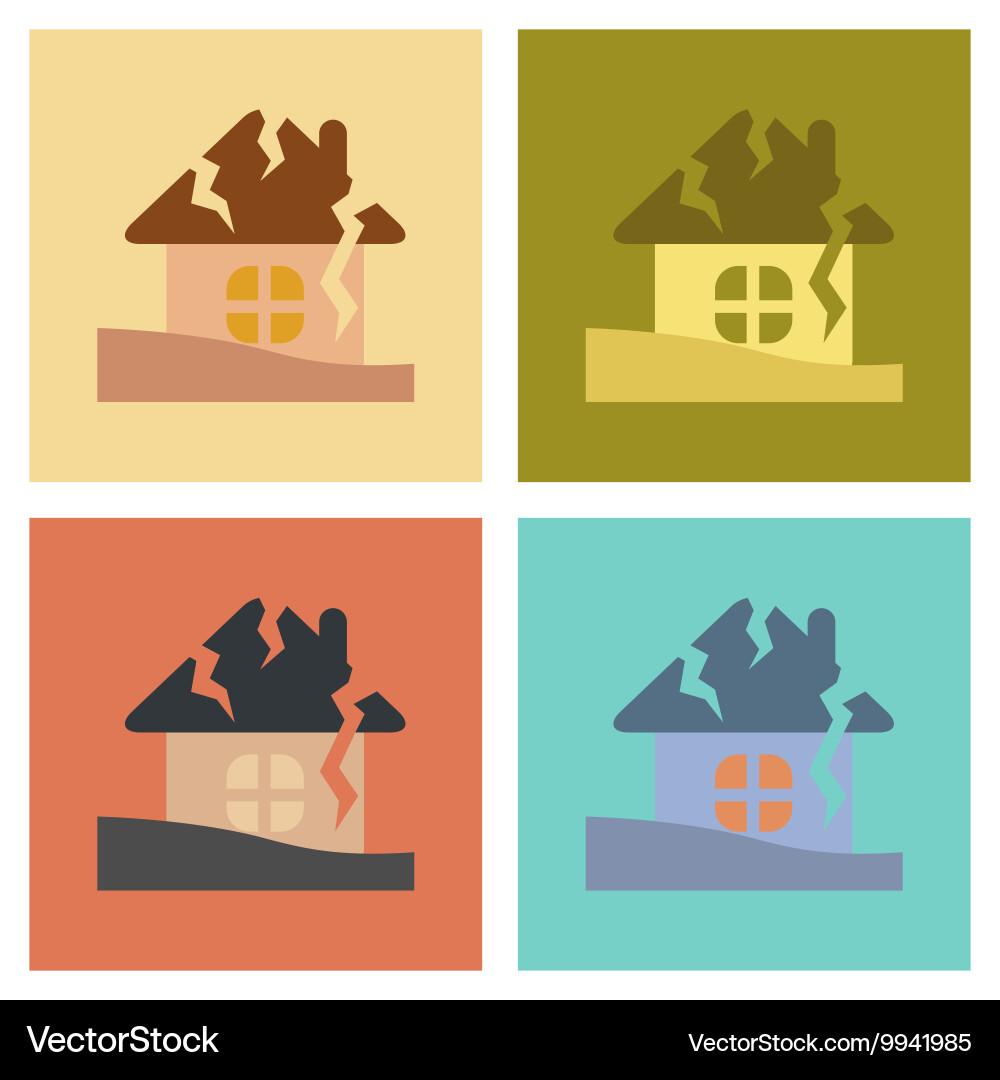 Assembly flat icons nature house crash Royalty Free Vector