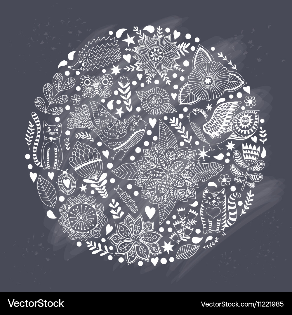 Floral circle with doodles flowers Royalty Free Vector Image