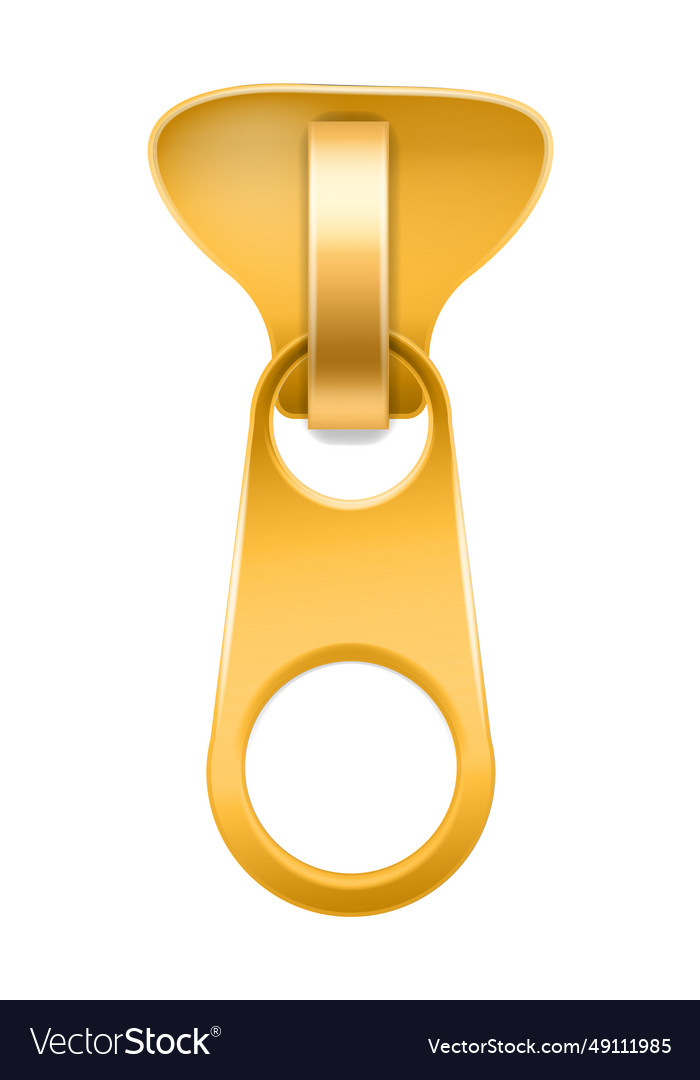 Golden zipper slider metal clasp realistic Vector Image