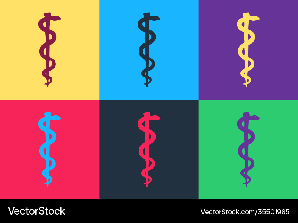 Pop art rod asclepius snake coiled up Royalty Free Vector