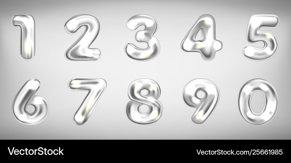 Silver metallic shining number symbols Royalty Free Vector