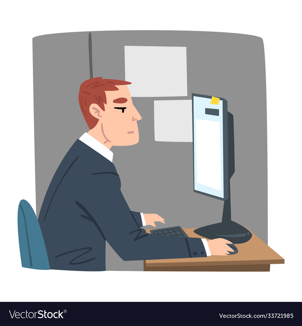 Young man working on computer in office Royalty Free Vector