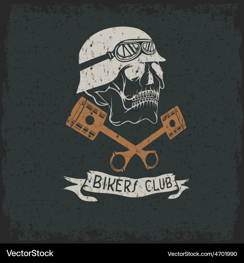Biker theme label with pistons and skulls Vector Image
