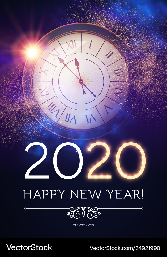 Happy hew 2020 year clock fileworks lights and Vector Image