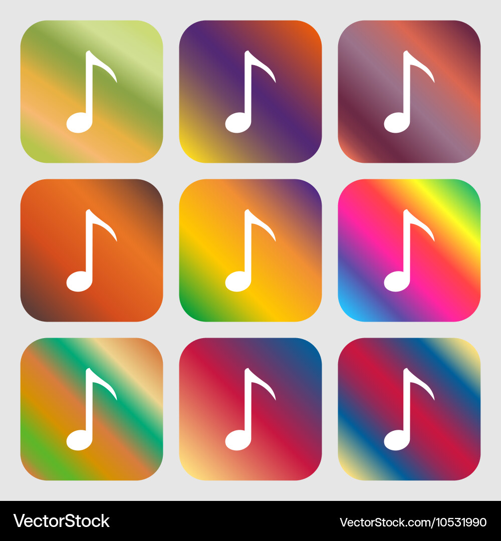 Music note icon sign nine buttons with bright Vector Image