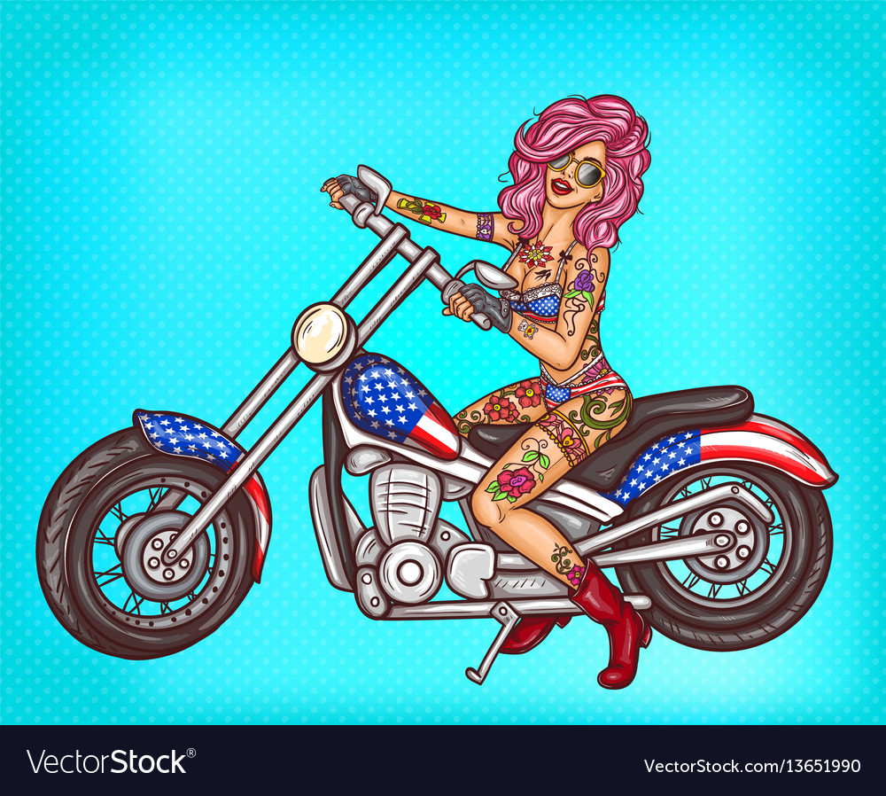 Pop Art Sexy Biker Girl Sitting Royalty Free Vector Image
