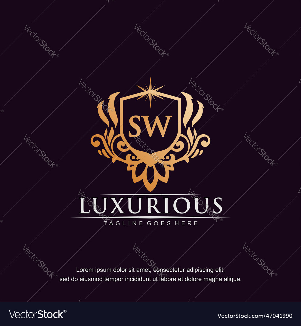 Sw initial letter luxury ornament gold monogram Vector Image