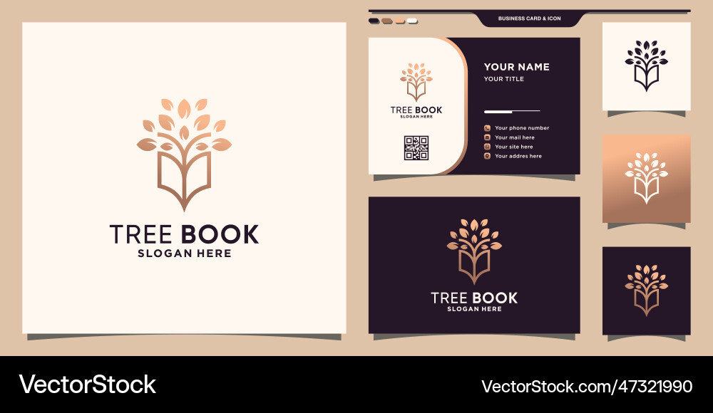 Tree combined book logo with line art style Vector Image