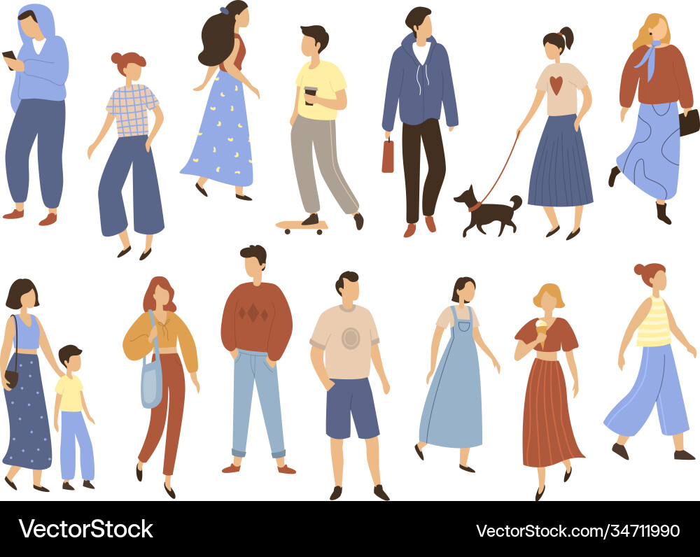 Walking people flat men and women Royalty Free Vector Image
