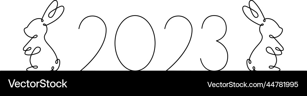 2023 year with rabbits one line drawing Royalty Free Vector