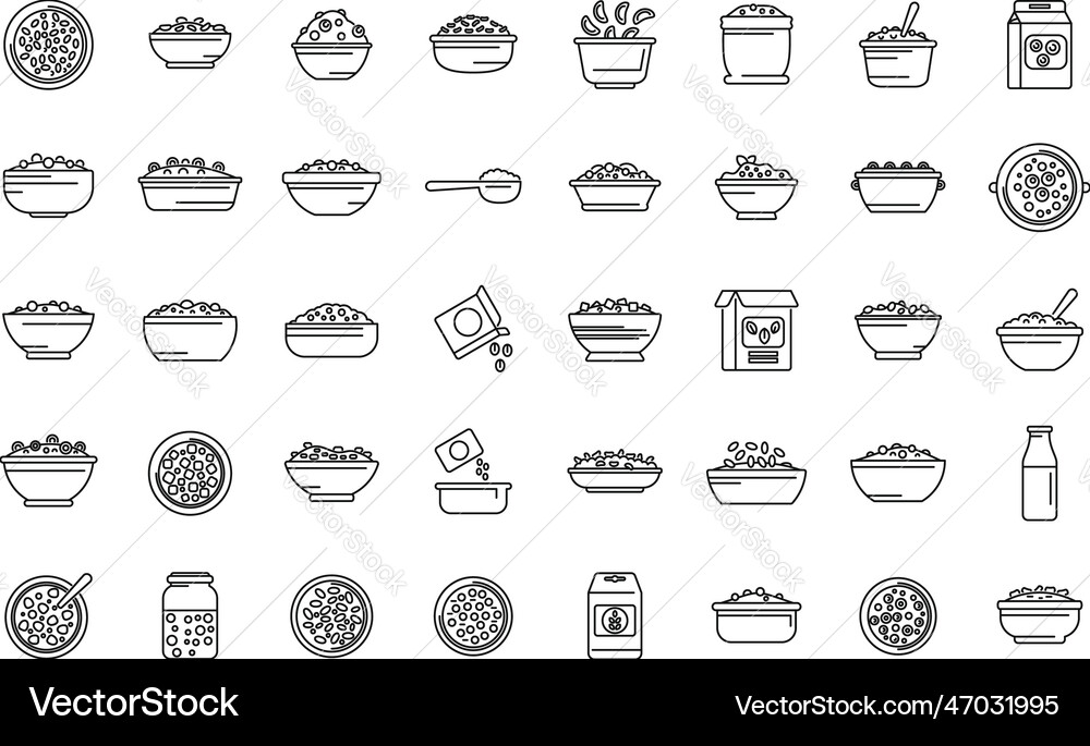 Breakfast cereal icons set outline granola Vector Image