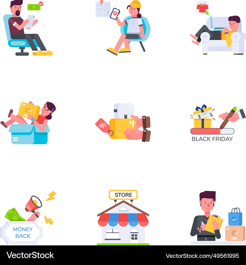 Bundle of retail services flat icons Royalty Free Vector