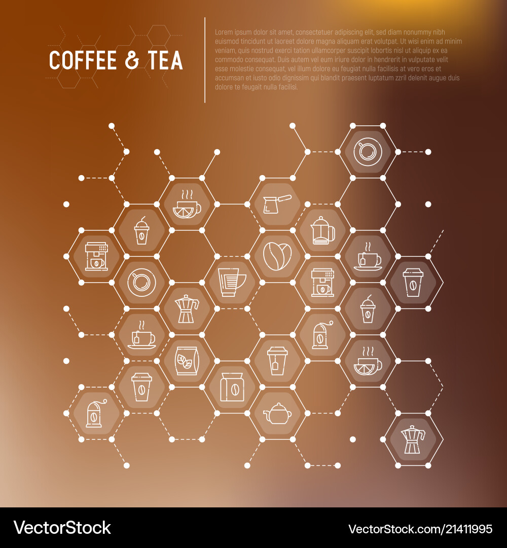Coffee and tea concept in honeycombs Royalty Free Vector