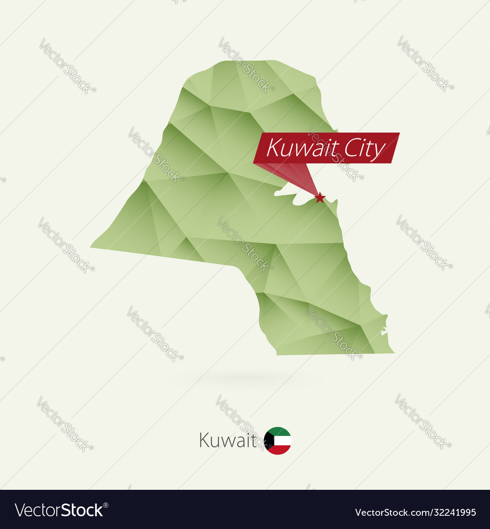 Green gradient low poly map kuwait Royalty Free Vector Image