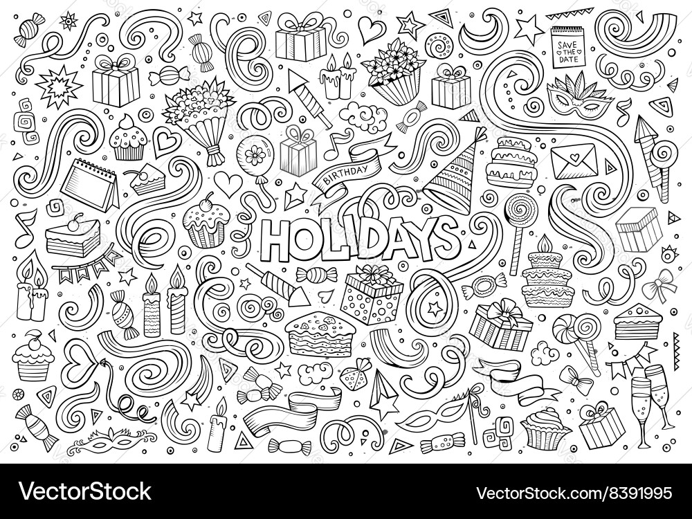 Line art set of holidays object Royalty Free Vector Image