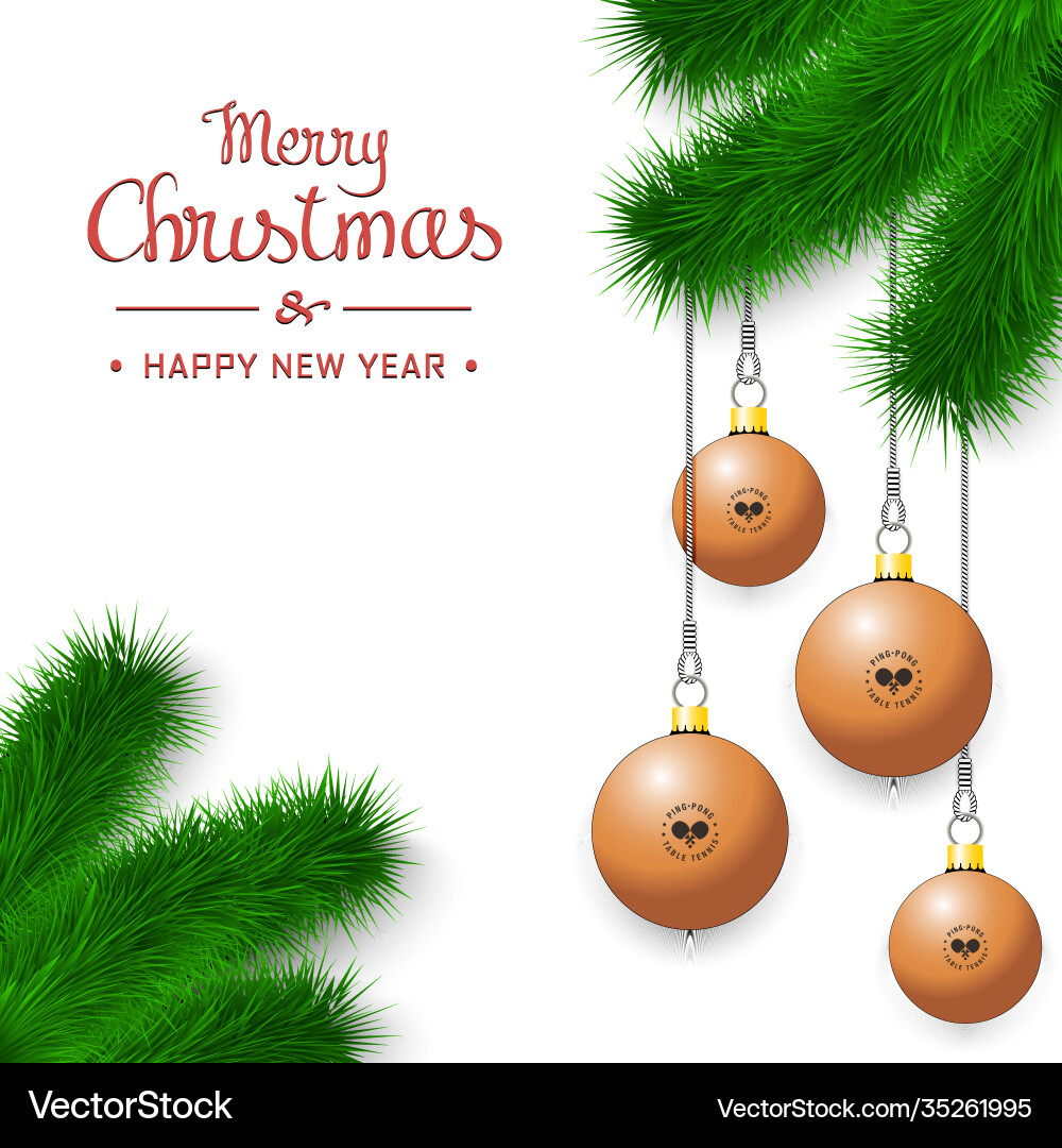 Ping-pong ball on a christmas tree branch Vector Image