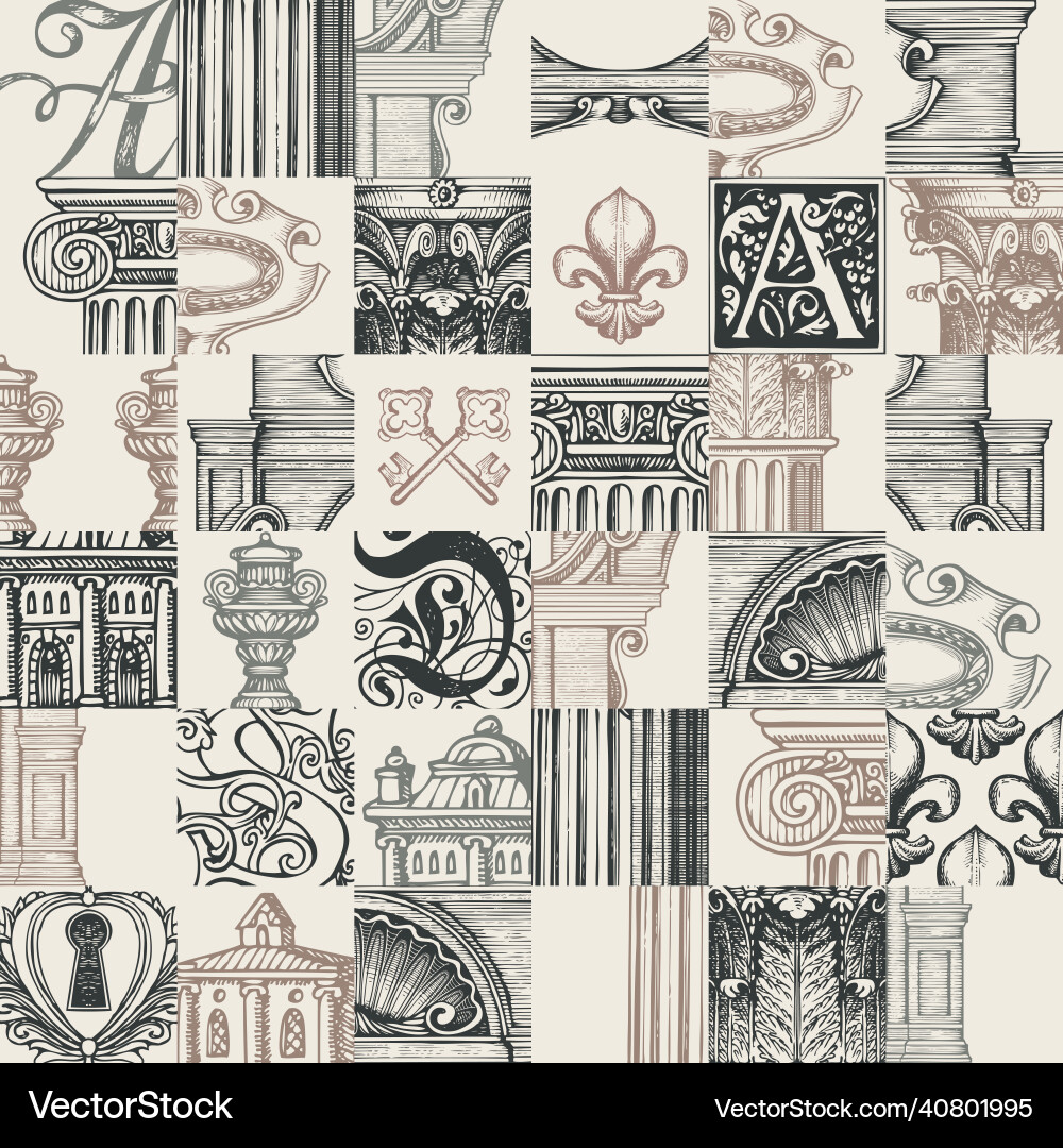 Seamless pattern on the theme of old architecture Vector Image