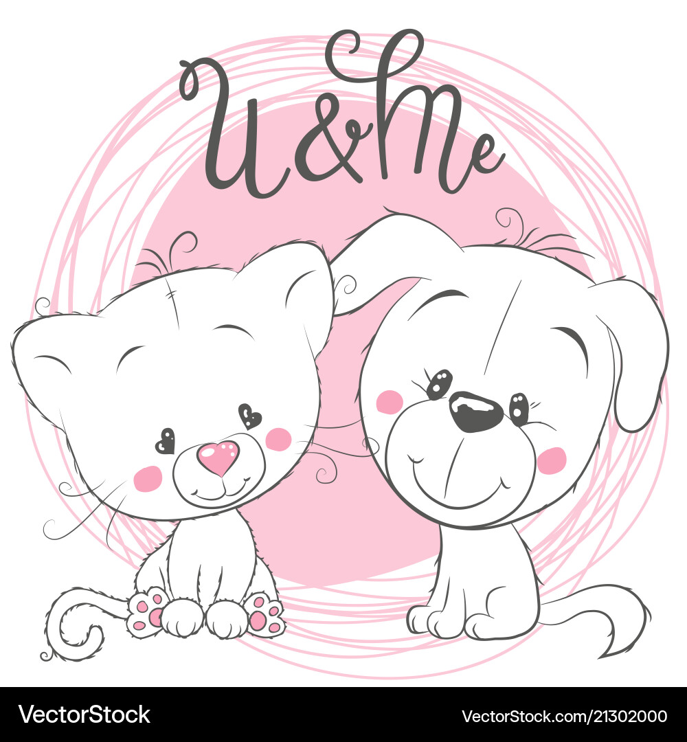 Cute cat and dog on a pink background Royalty Free Vector