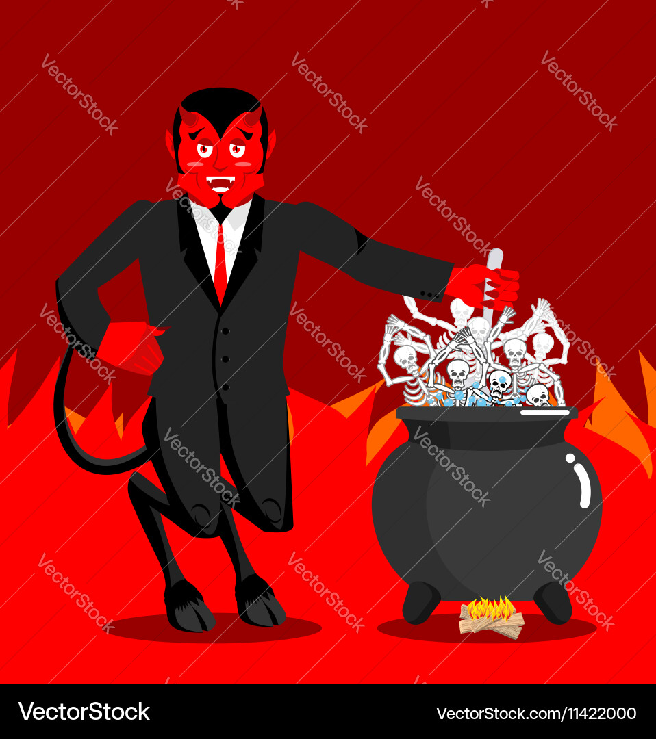 Devil boil sinners boiler demon cooking big black Vector Image
