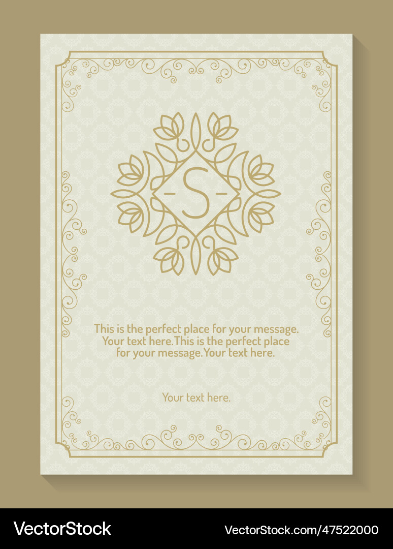 Greeting card with monogram logo and frame line Vector Image