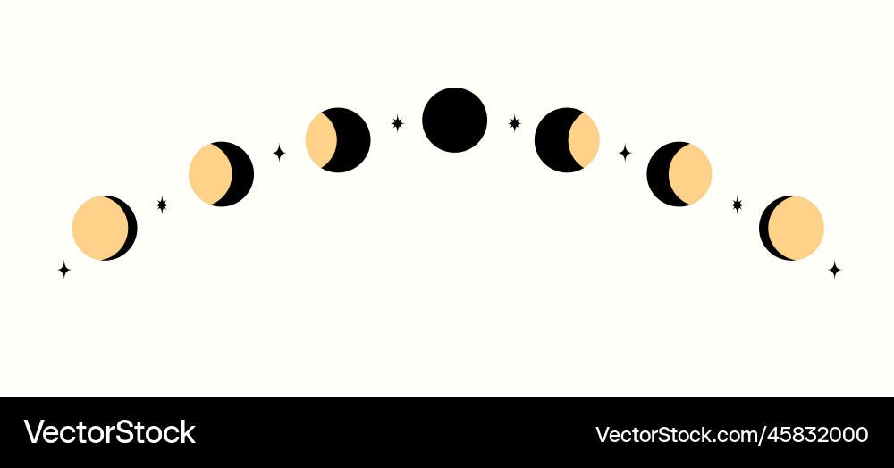 Night space with stars and moon cycle Royalty Free Vector