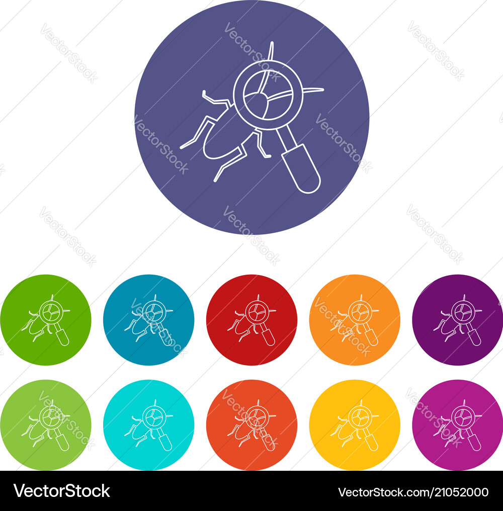 Search insect icons set color Royalty Free Vector Image