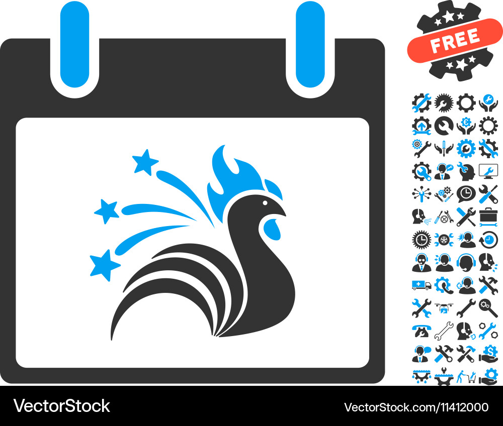 Sparkle rooster calendar day icon Royalty Free Vector Image