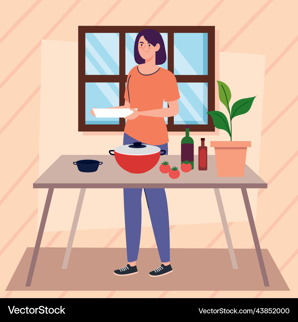 Woman cooking with pot Royalty Free Vector Image
