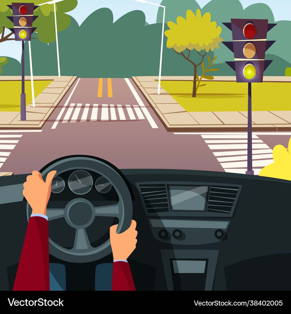 Cartoon man hands on car wheel Royalty Free Vector Image