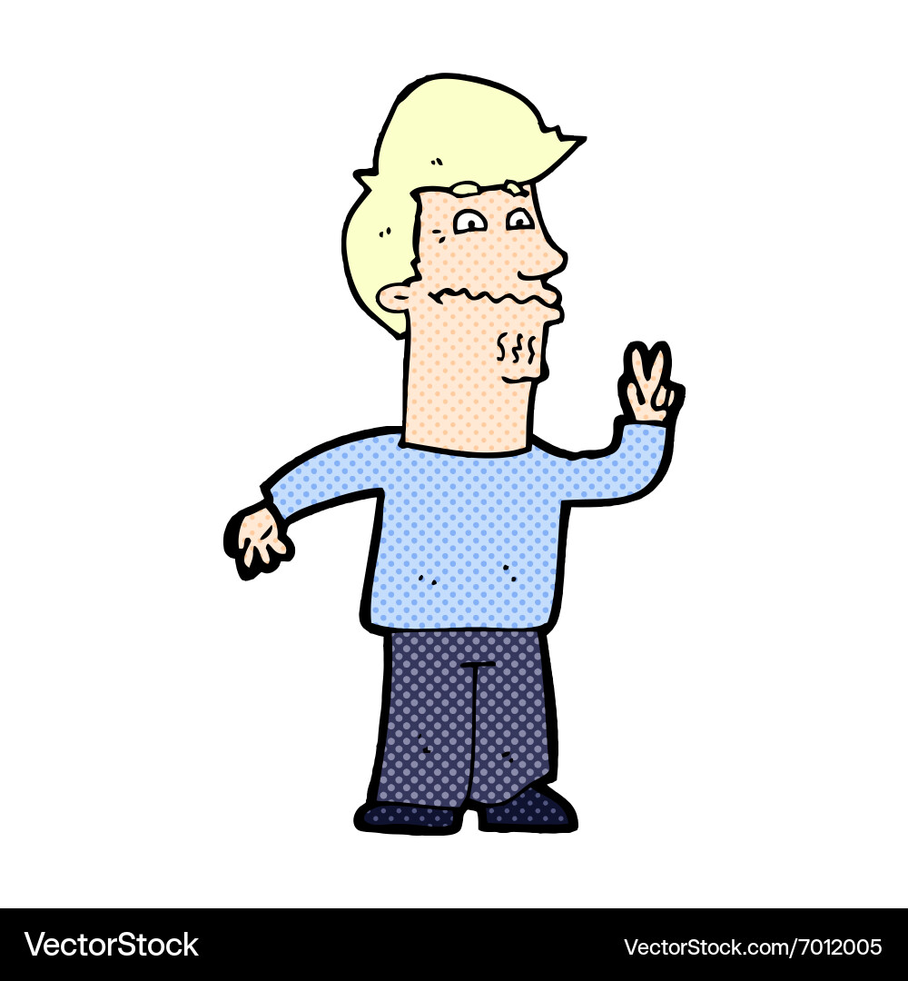 Comic cartoon man giving peace sign Royalty Free Vector