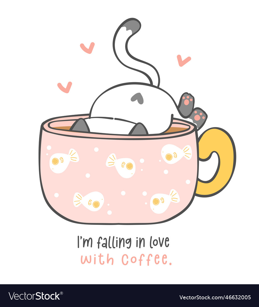 Cute funny playful kitten cat in coffee cup fall Vector Image