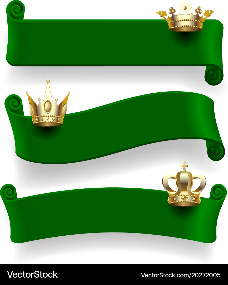 Green ribbons with gold crowns Royalty Free Vector Image