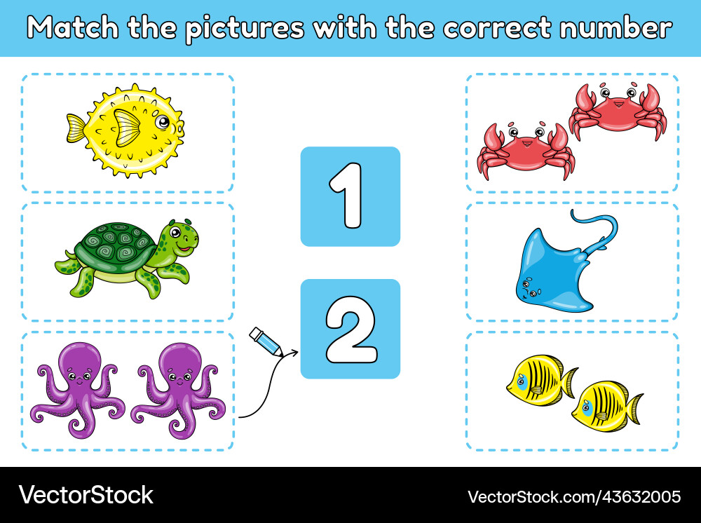 Match the pictures with correct number-1 Vector Image