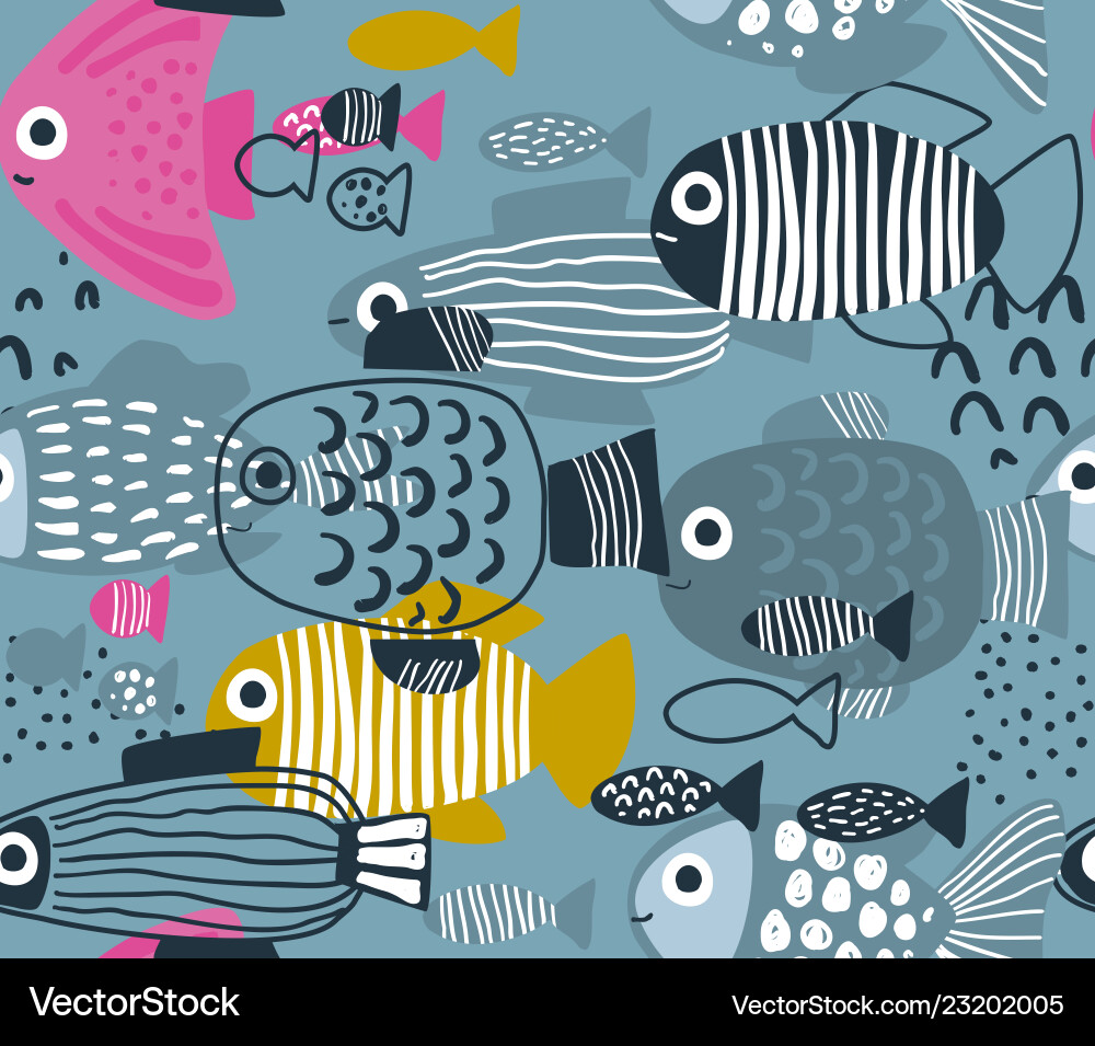 Seamless pattern with colorful funny fishes Vector Image