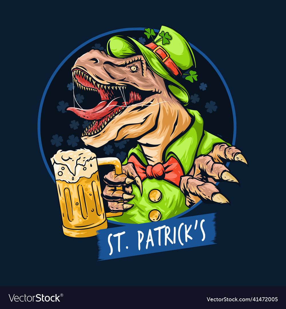 Stpatricks day party with a dinosaur t-rex Vector Image