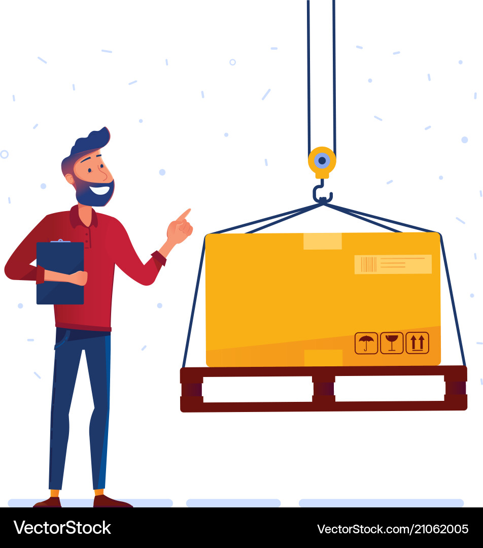 Warehouse worker is receiving the pallet with Vector Image