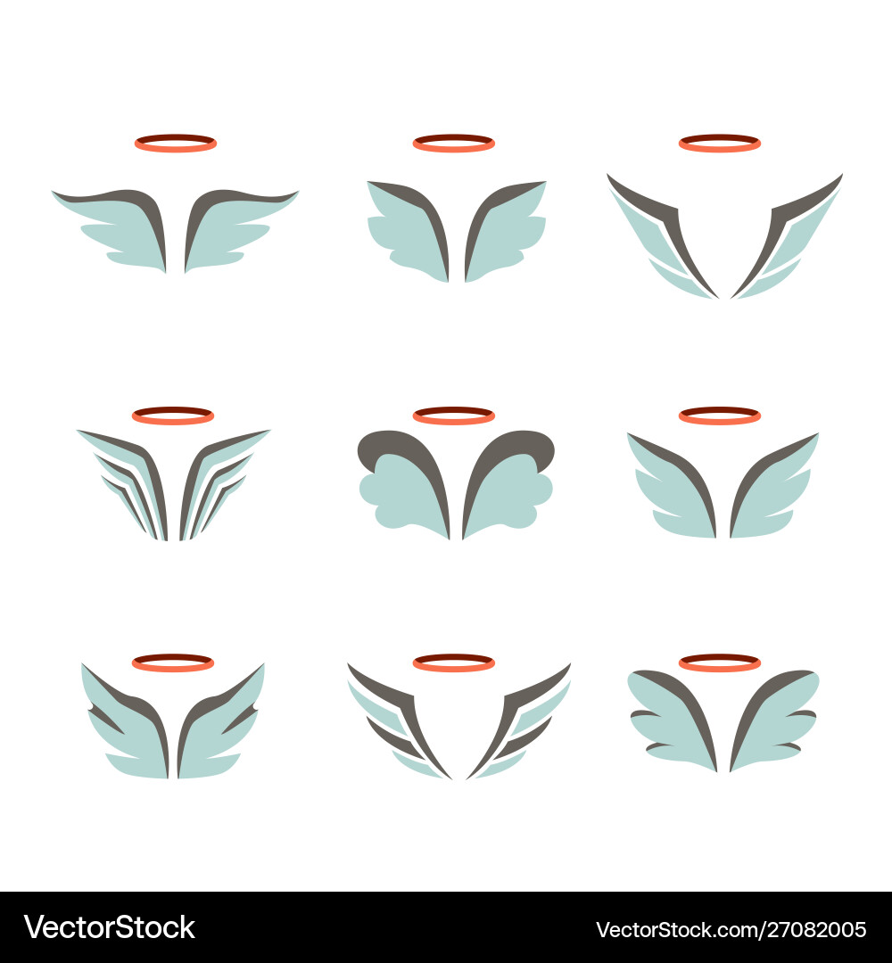 Wings icon set birds and angel Royalty Free Vector Image