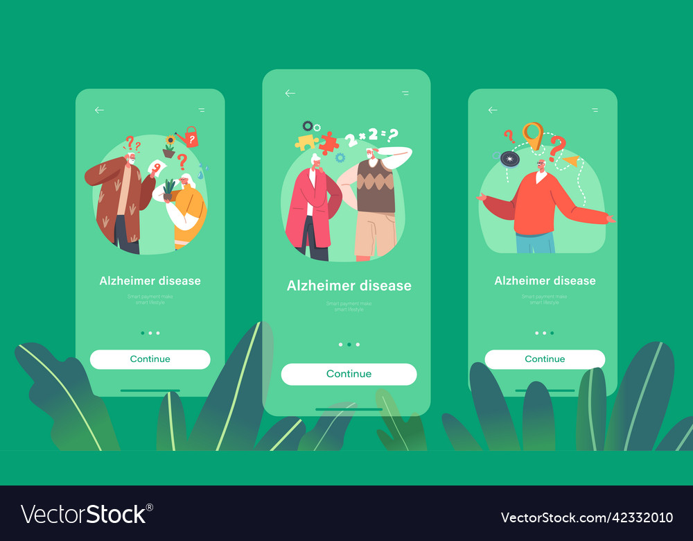 Alzheimer disease mobile app page onboard screen Vector Image Alzheimer disease mobile app page onboard screen Vector Image