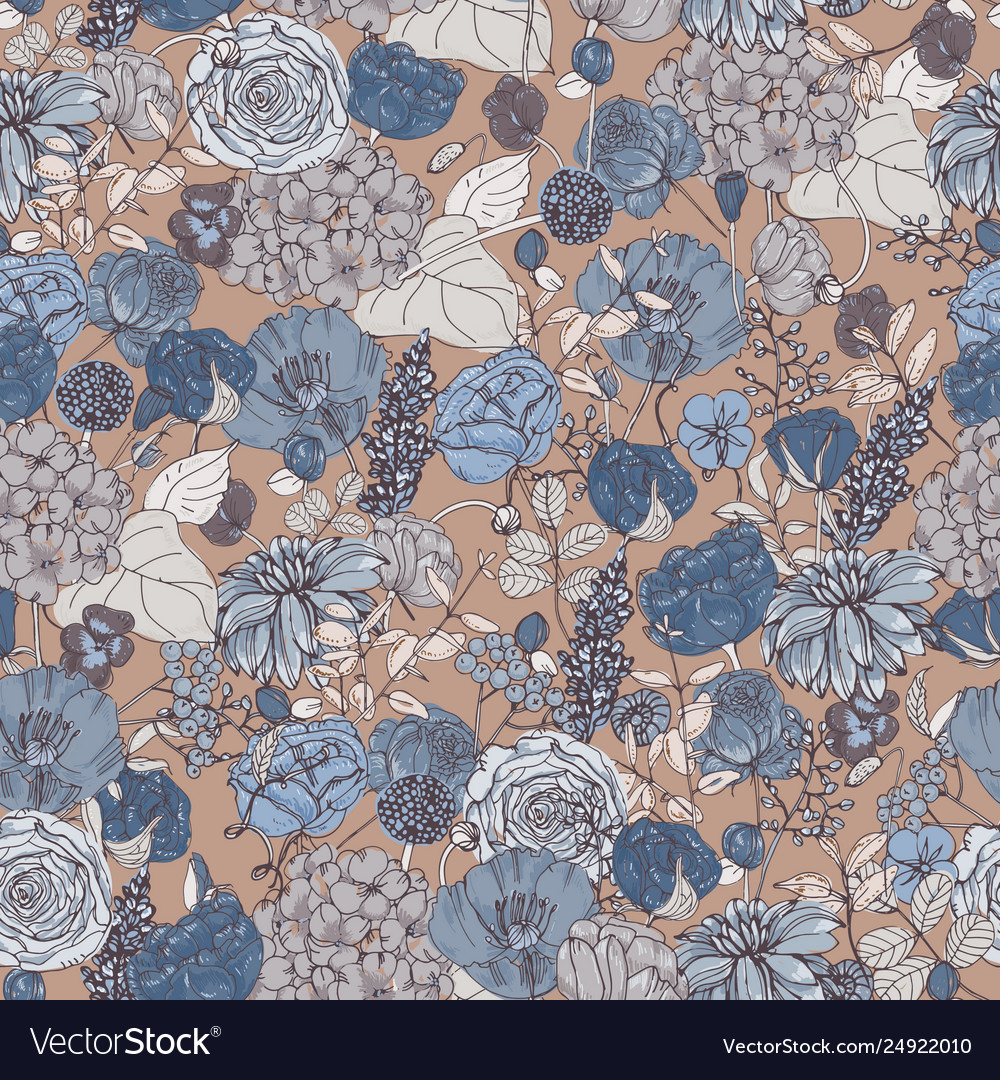Botanical seamless pattern with beautiful blue Vector Image