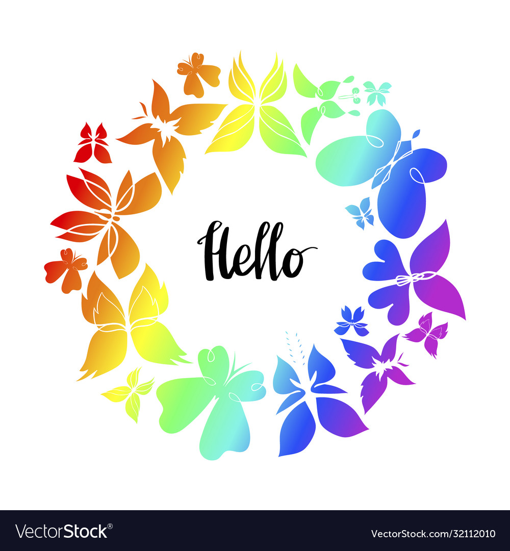 Butterfly frame hello lettering 2 Royalty Free Vector Image