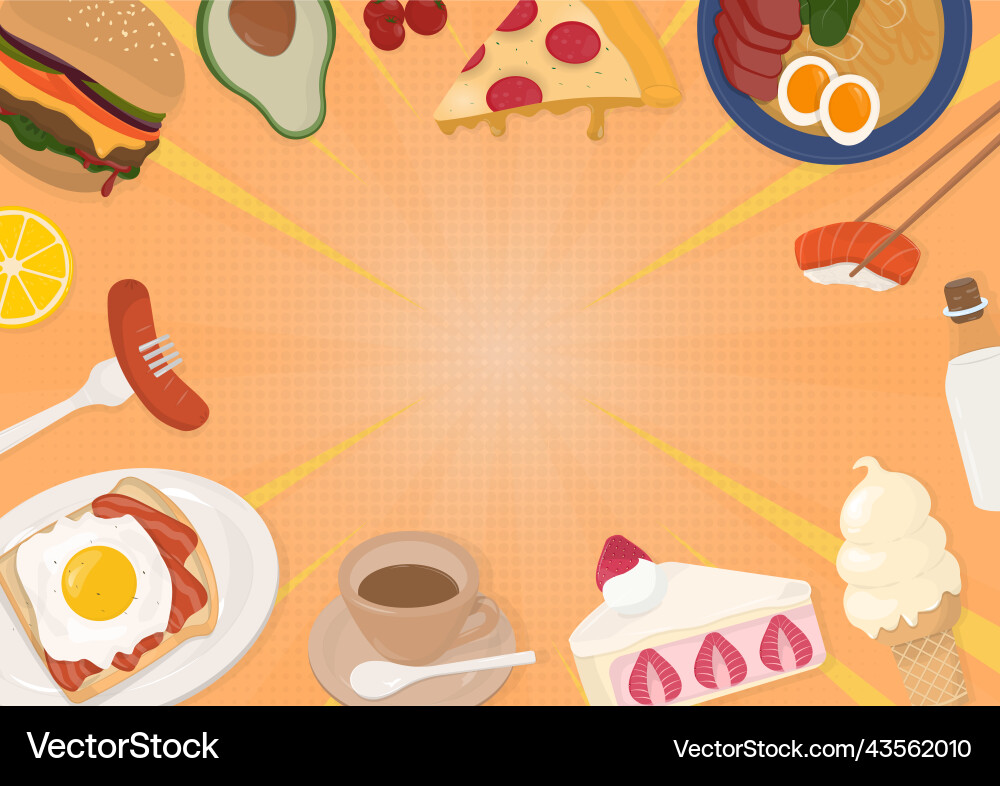 Colorful food background with copy space Vector Image