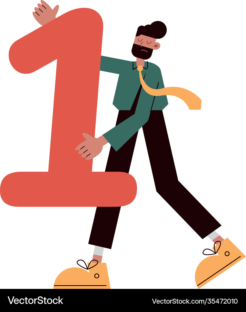 Elegant businessman lifting number one comic Vector Image