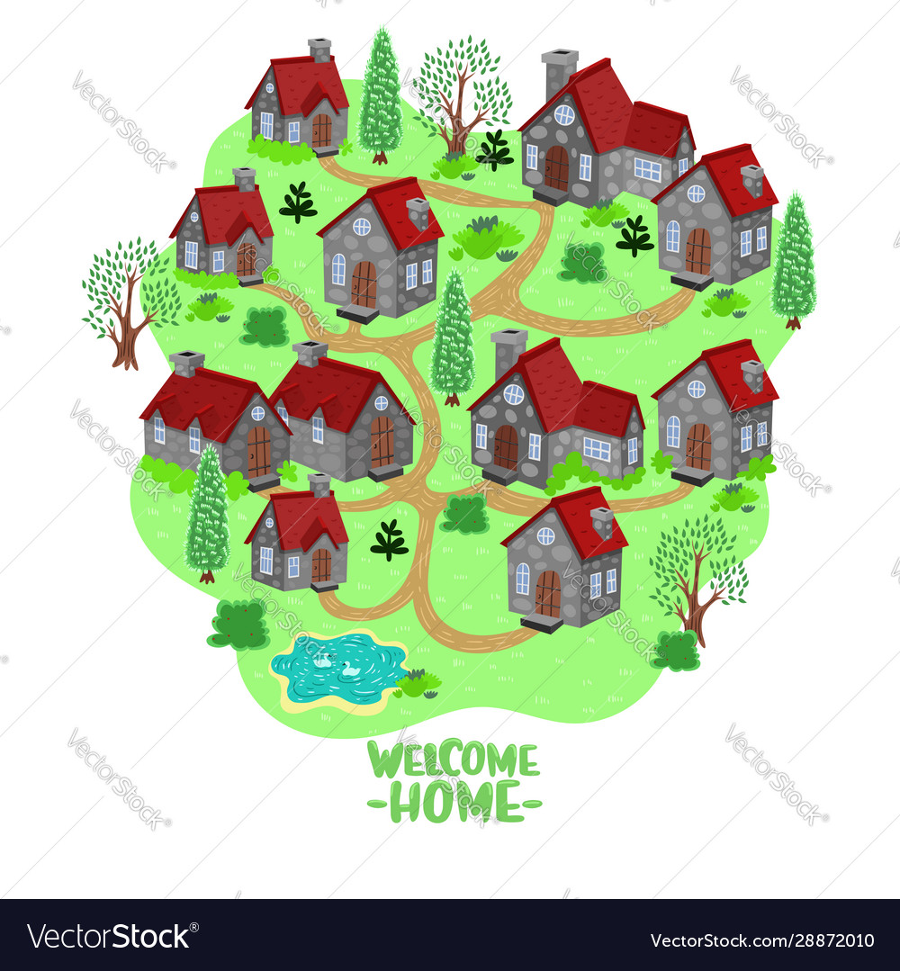 Emblem cottage village graphics Royalty Free Vector Image