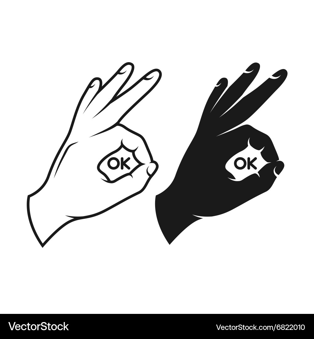 Hand making okay sign black and white variants Vector Image